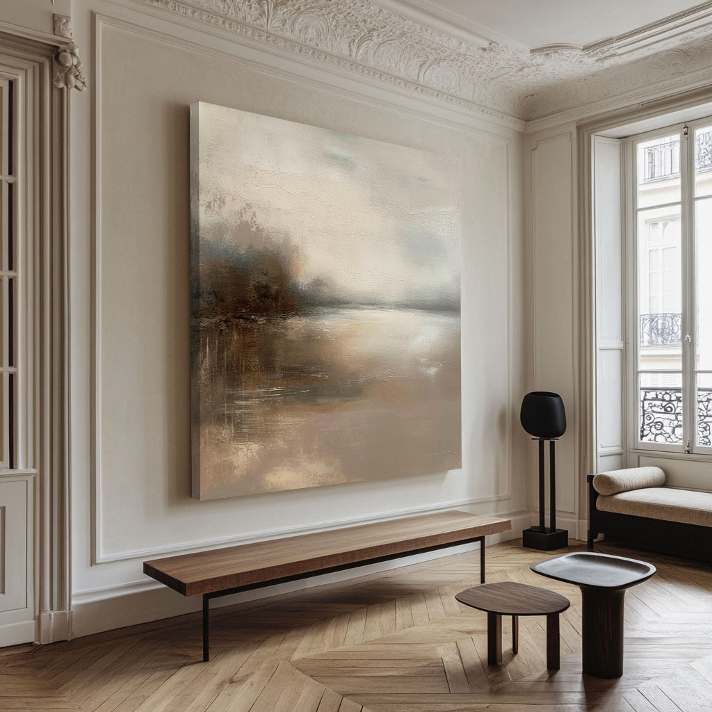 Dark Beige Lake View Painting Modern Landscape Canvas Painting Large ...