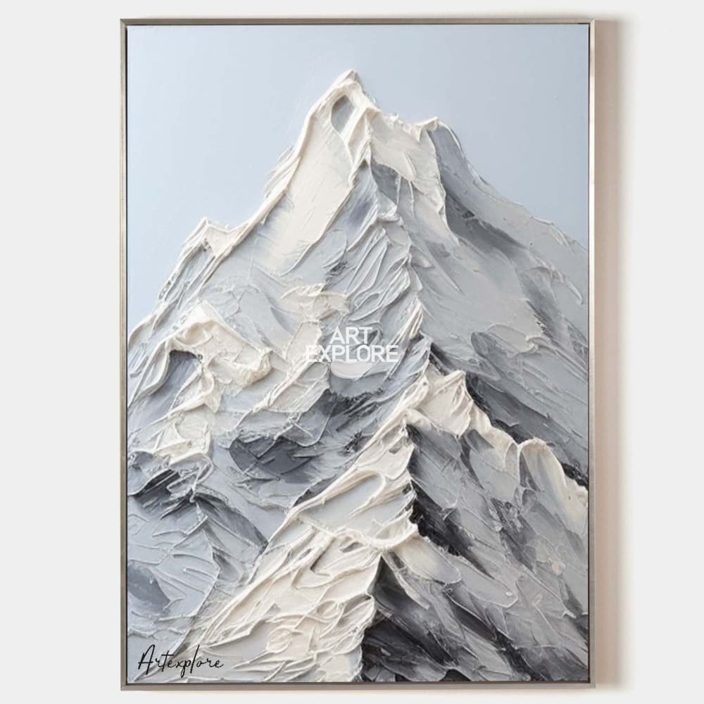 Large Mountain Painting Rich Textured Mountain Wall Art Blue White ...