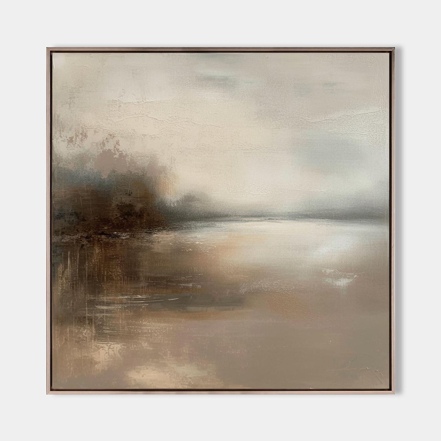 Dark Beige Lake View Painting Modern Landscape Canvas Painting Large ...