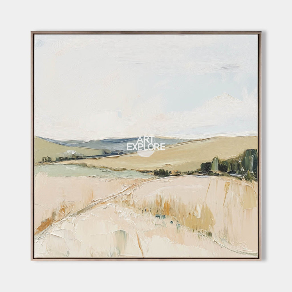 Natural Field Scenery Painting Beige Landscape Texture Wall Art Large ...
