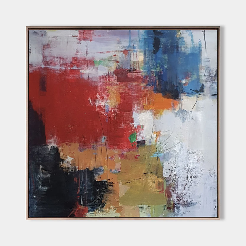 Red Abstract Canvas Art Modern Colorful Canvas Painting Red Square ...