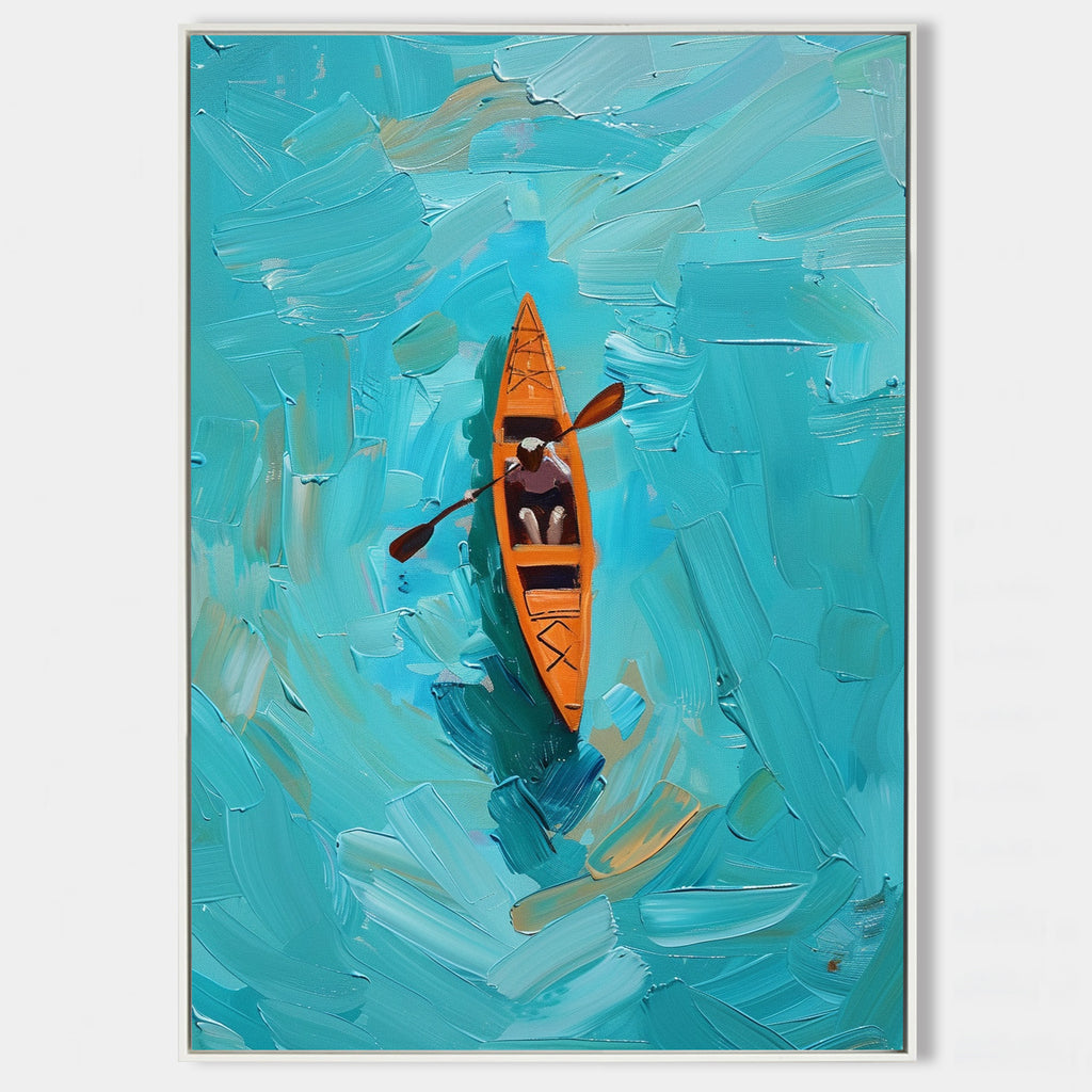 Large Abstract Green Lake Art Paintings Rich Textured Artwork Boatman ...