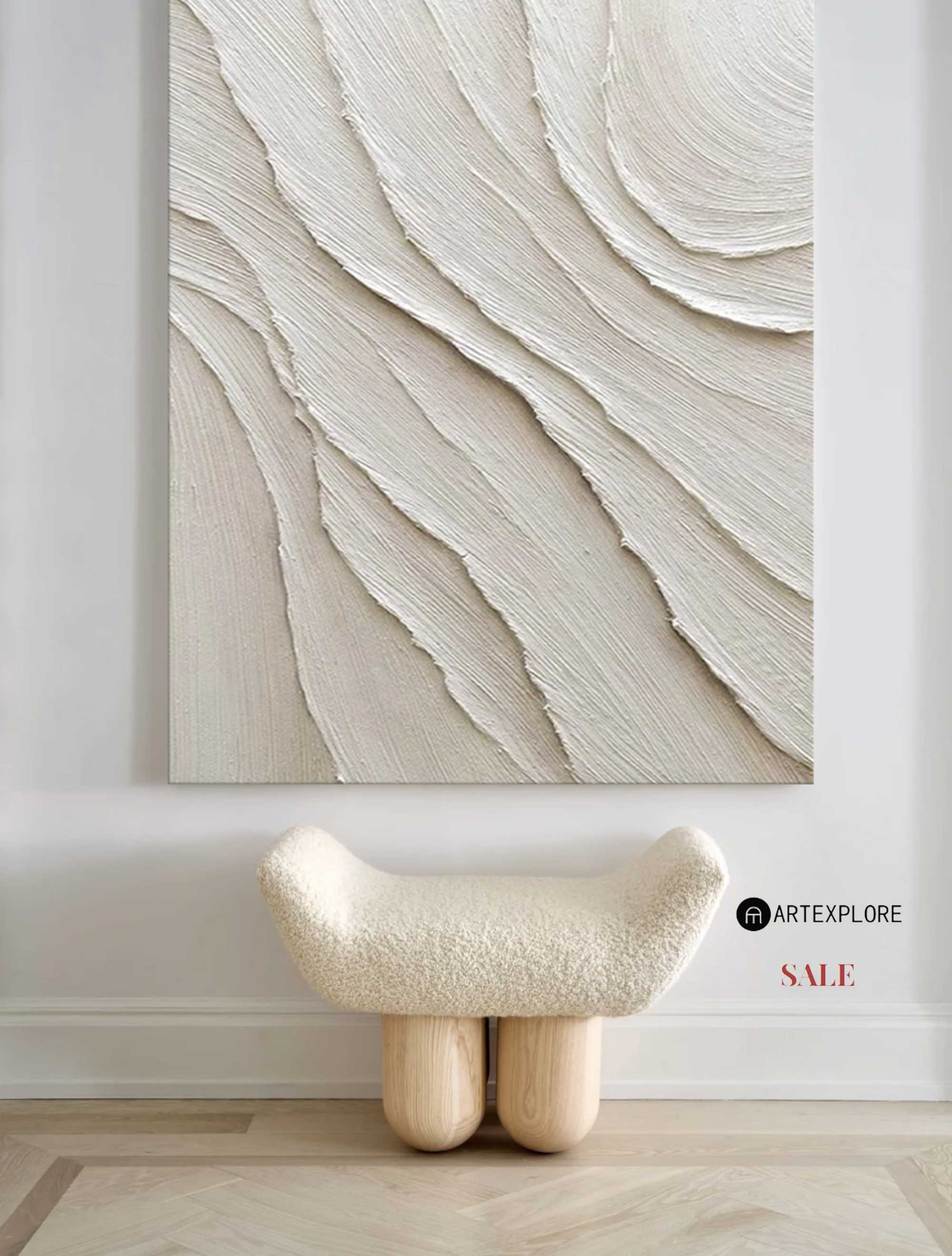 3D White Plaster Wall Art Textured Art White Plaster Wall Art White Abstract Minimalist Painting