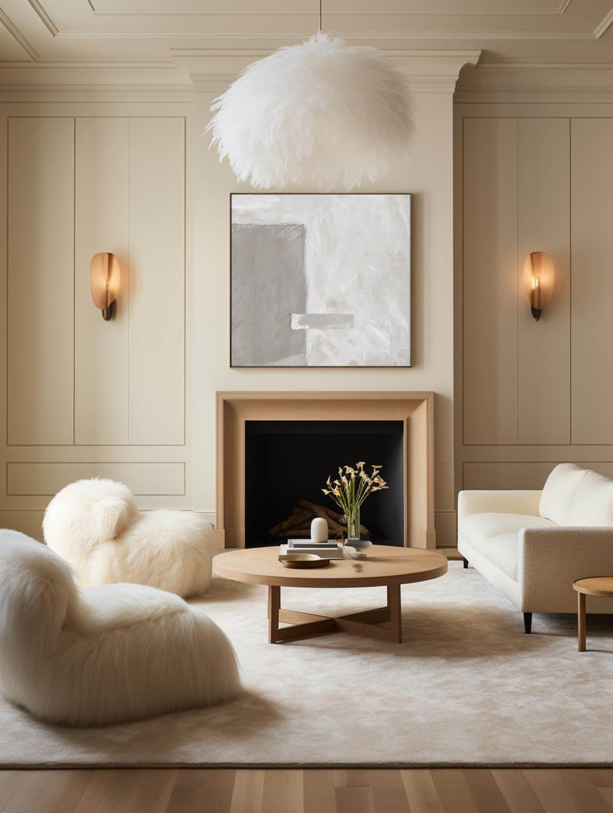 Beige Minimalist Abstract Painting Oversized Abstract Wall Art Minimal ...