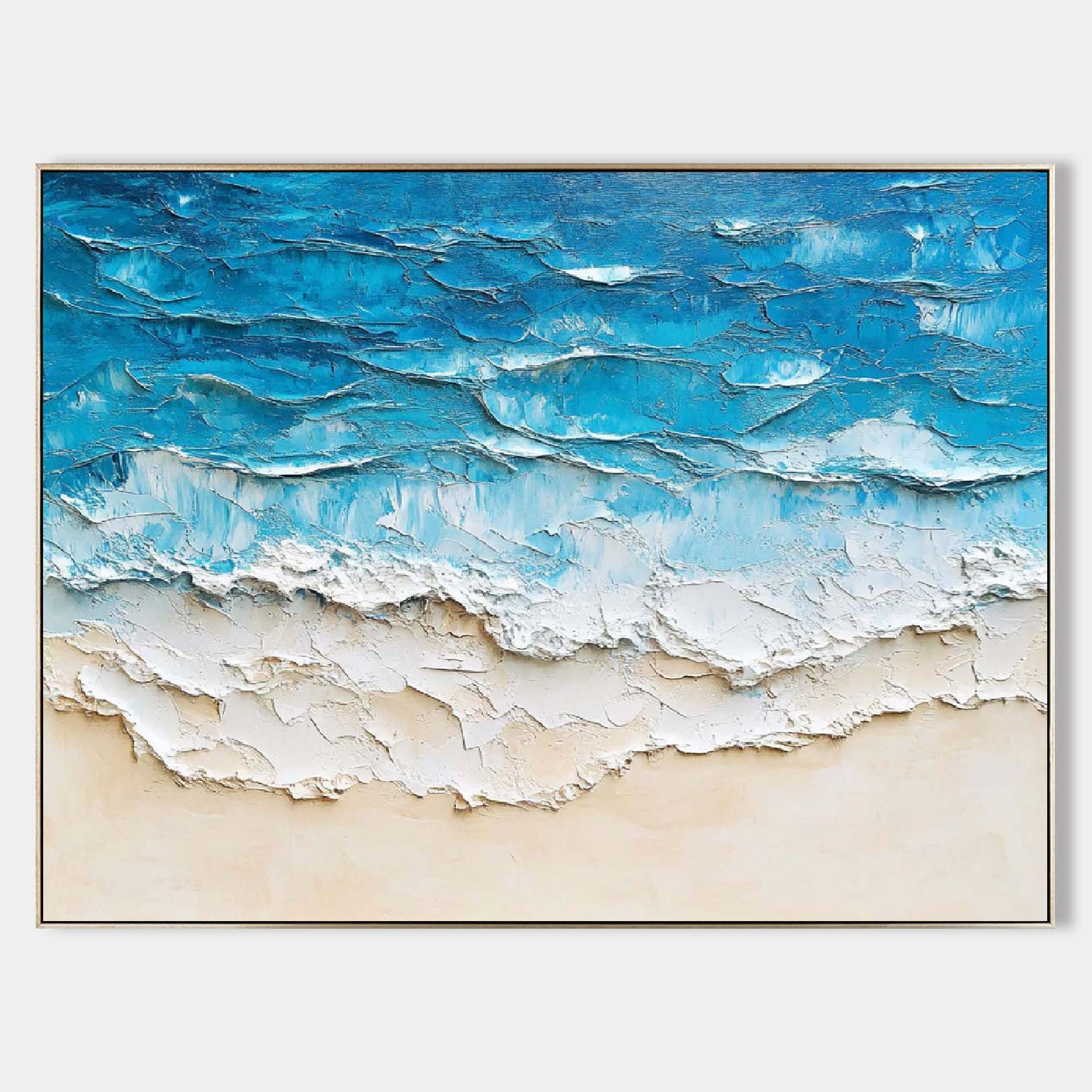 Large Ocean Wave Art Painting Horizontal Canvas Blue Plaster Ocean ...