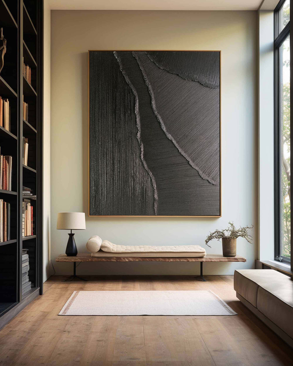 Large Black Abstract Painting Black Minimalist wall Painting Black 3D ...