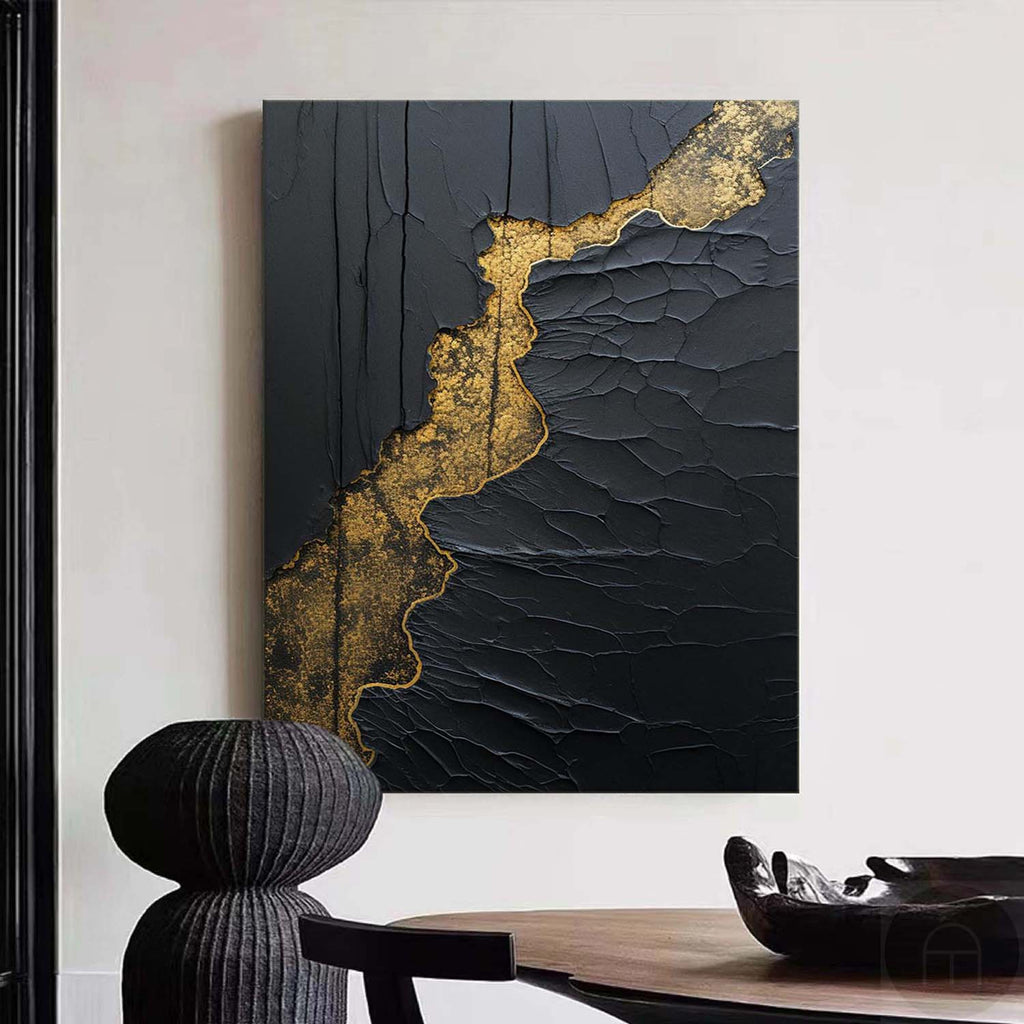 Black And Gold Modern Art Black Texture Art Paintings For Wall Luxury ...