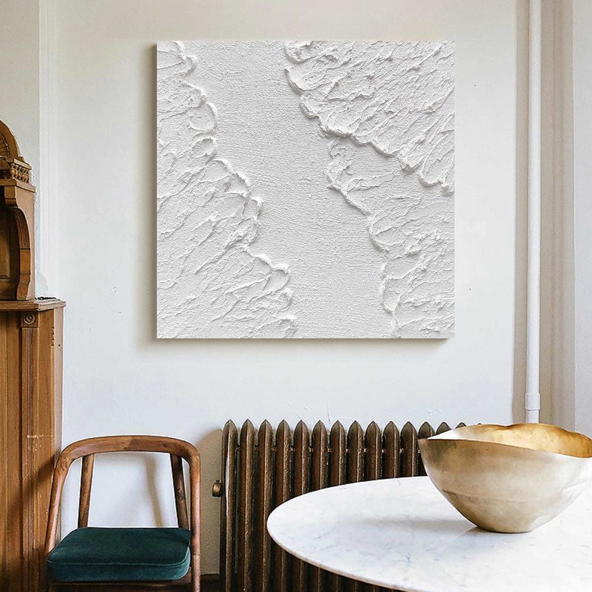 3D White Abstract Plaster Art Canvas Plaster Painting White Minimalist ...
