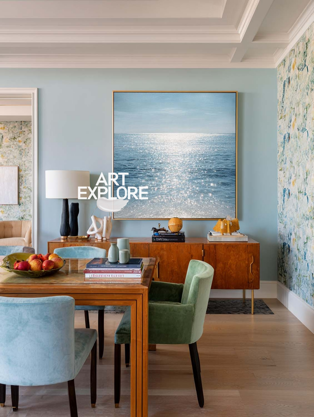 Blue Ocean Horizon Painting, Handmade Large Canvas Wall Art – ArtExplore
