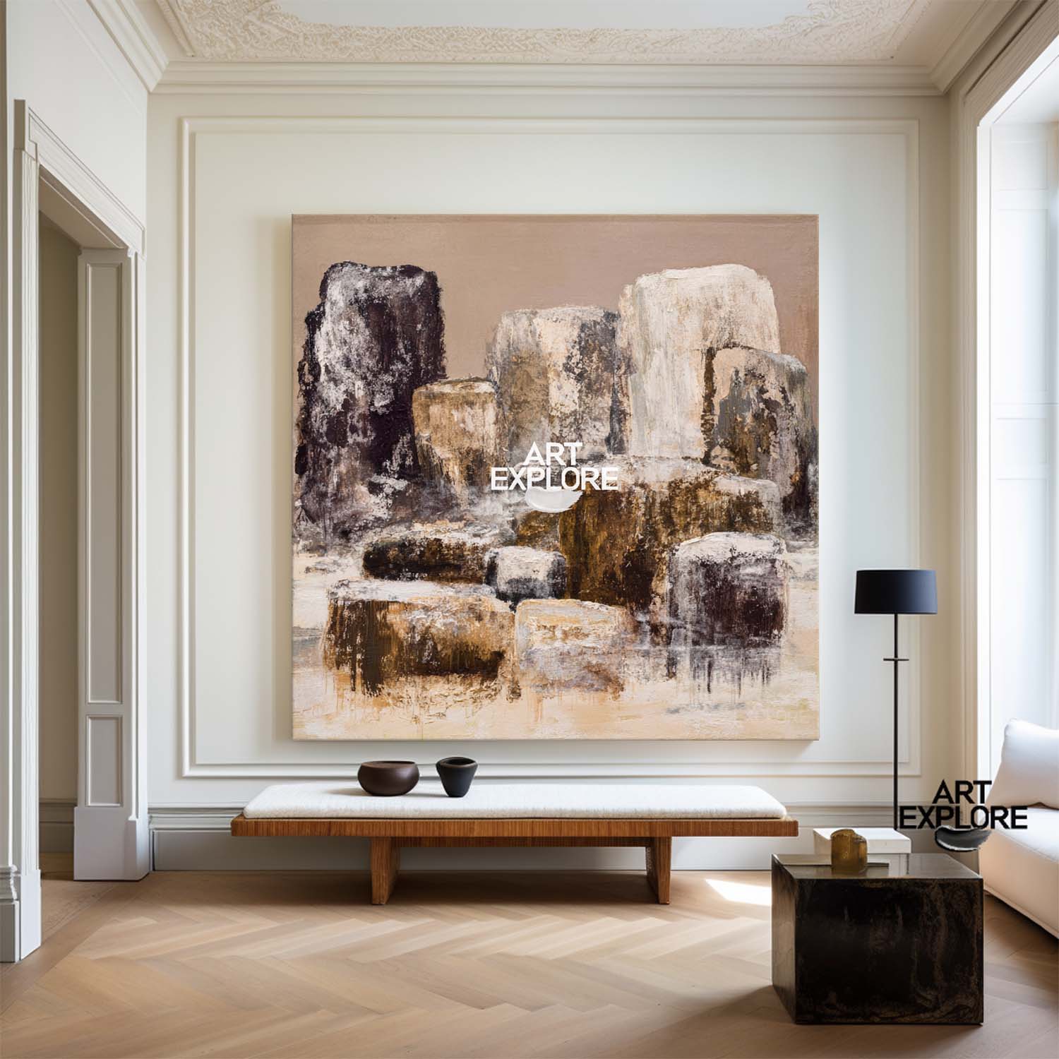 Modern Brown Rock Cliff Painting | Large Handmade Textured Square ...
