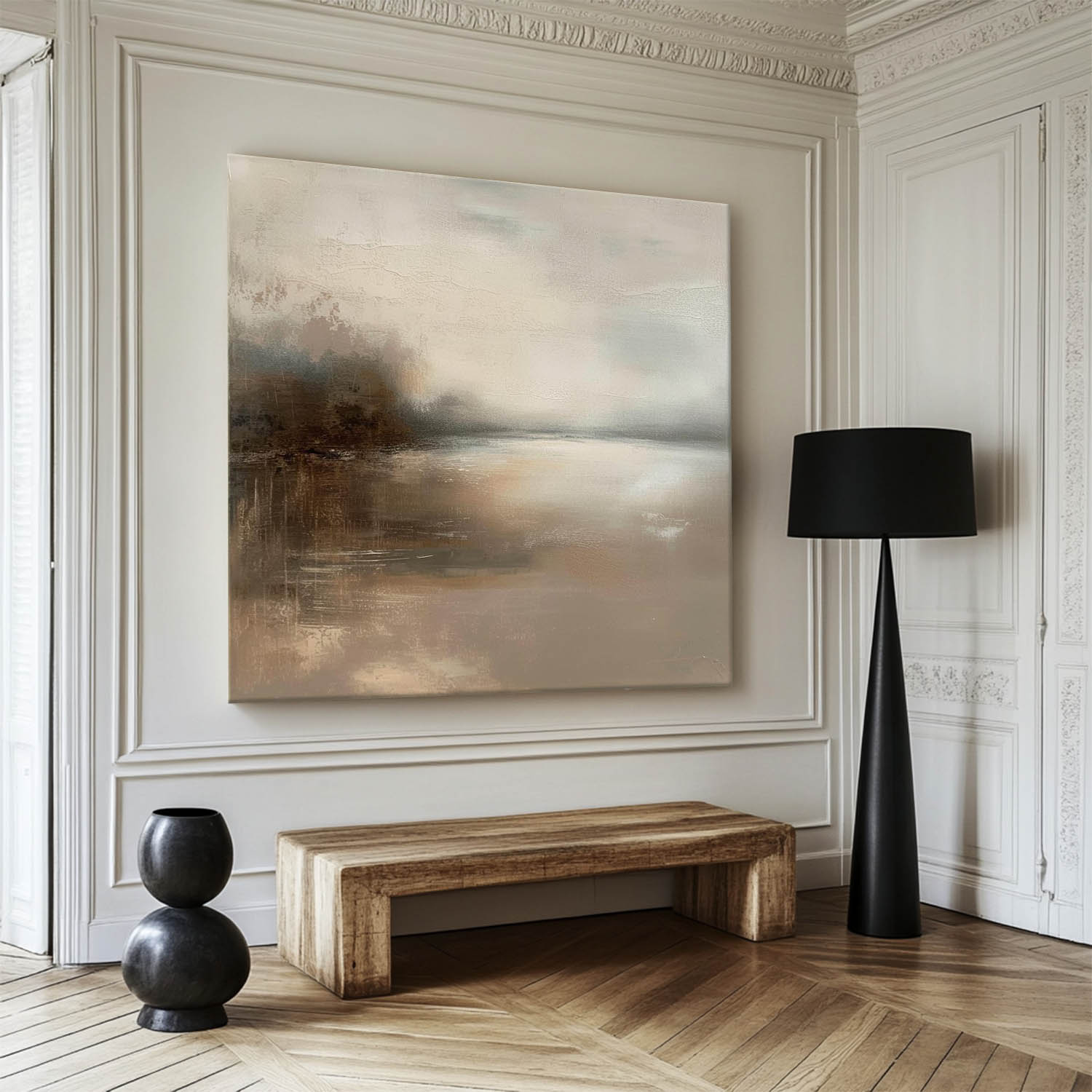 Dark Beige Lake View Painting Modern Landscape Canvas Painting Large ...