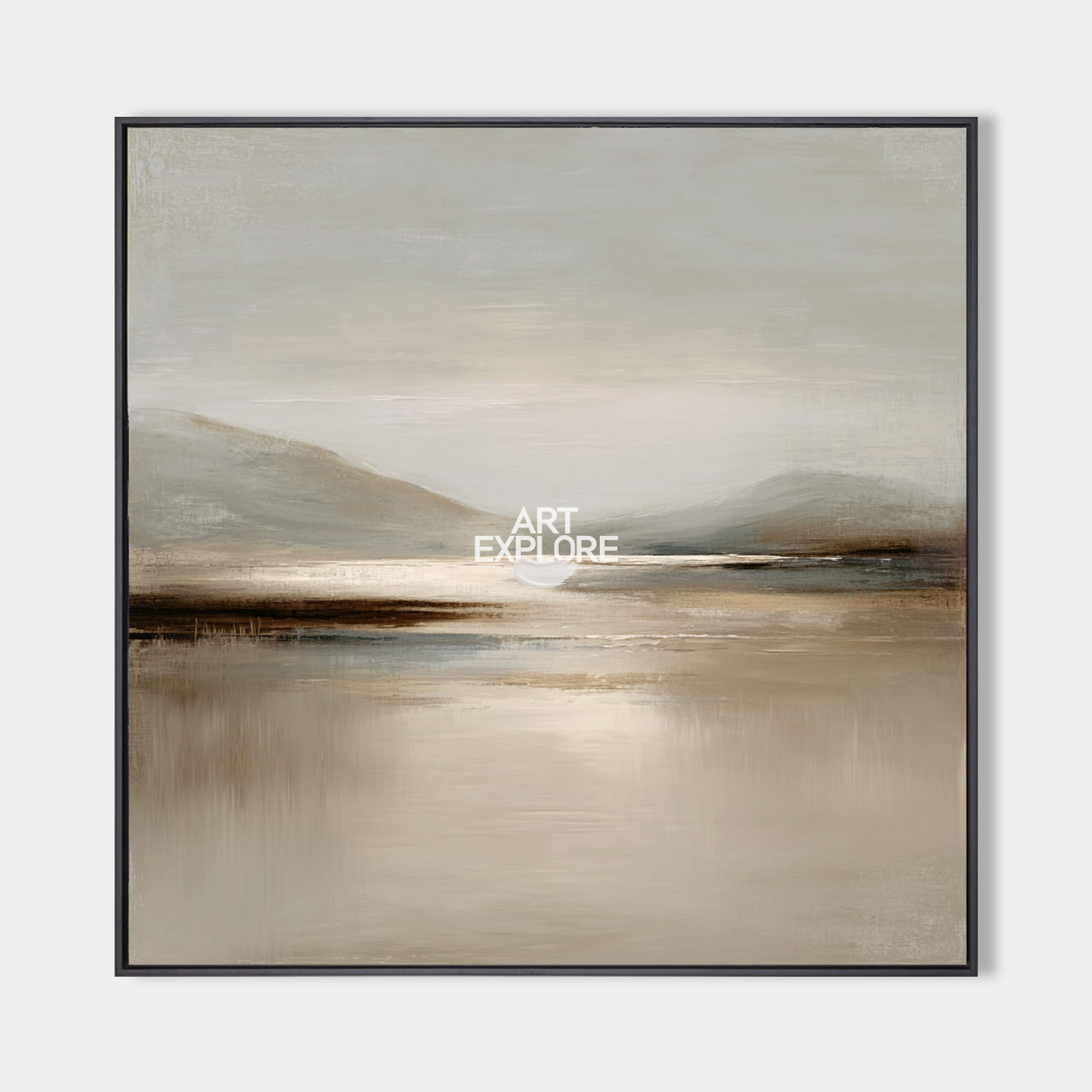 Large Beige Lake Scenery Wall Art | Modern Textured Minimalist ...