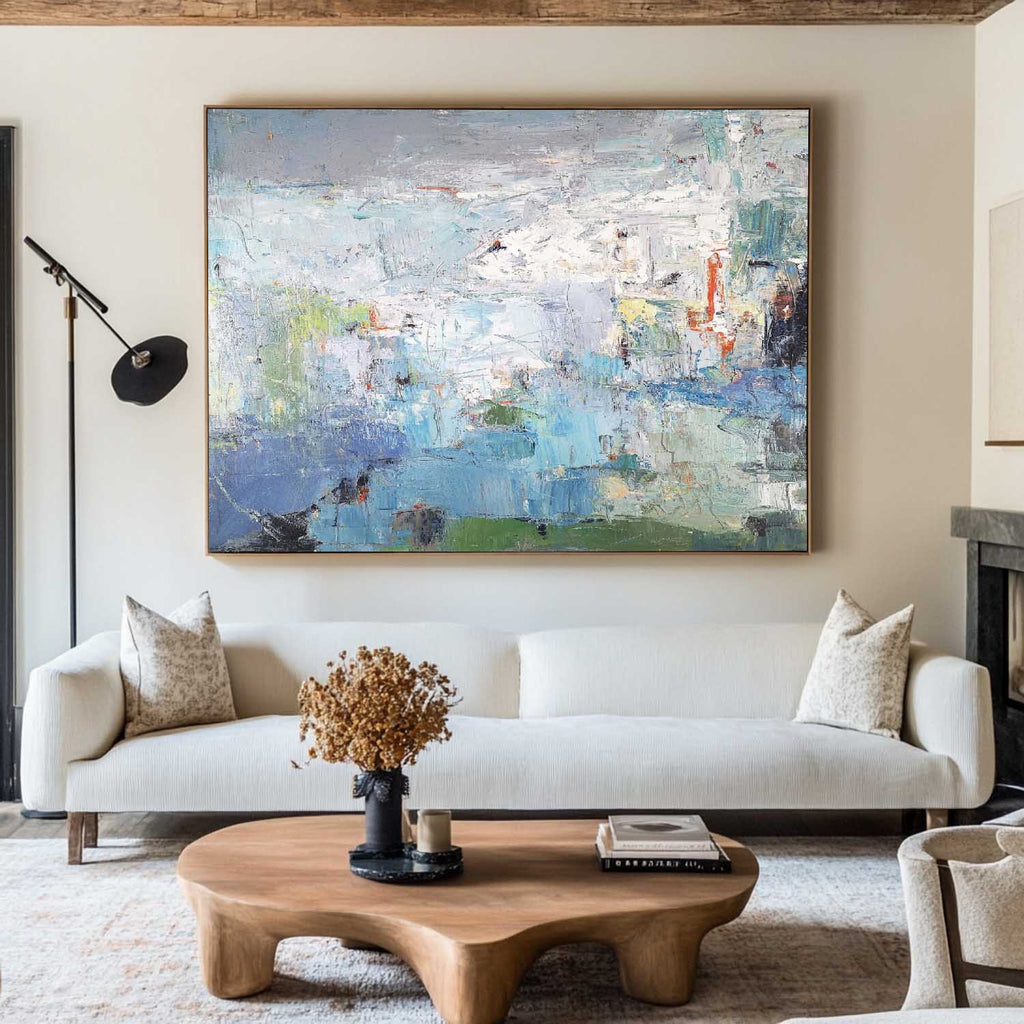 Modern Blue Green Wall Art Textured Wall Art Large Blue Minimalist ...