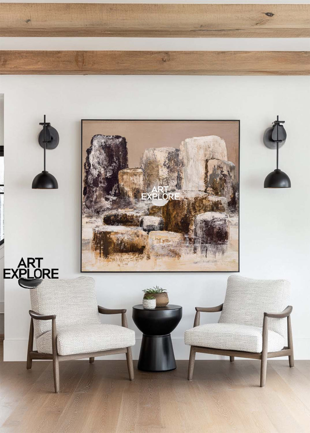 Modern Brown Rock Cliff Painting | Large Handmade Textured Square ...