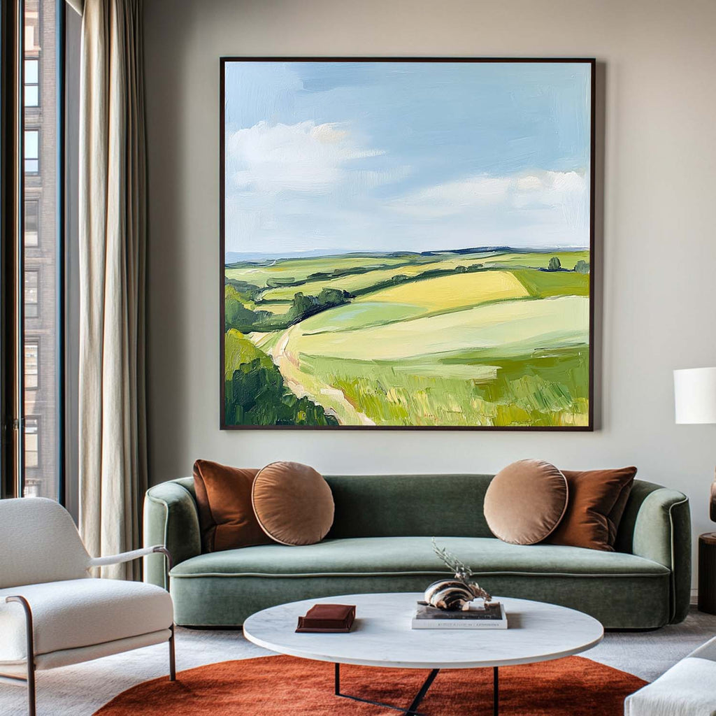 Modern Green Field Wall Art Country Painting Rural Textured Wall Art ...