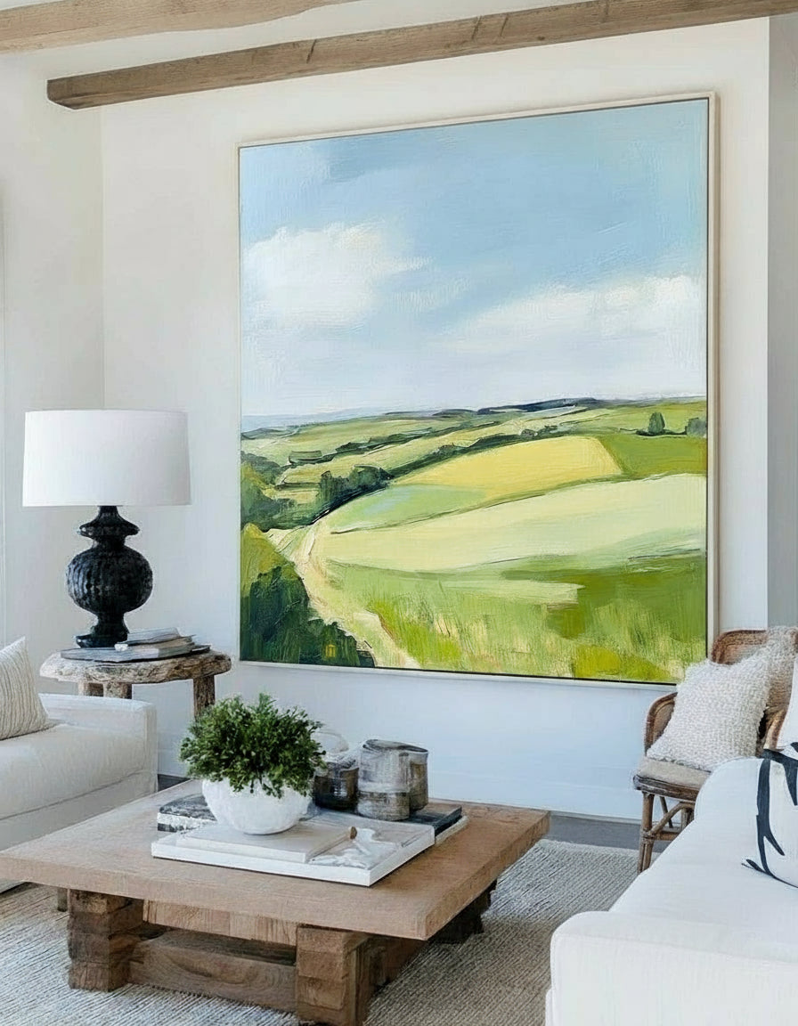 Modern Green Field Wall Art Country Painting Rural Textured Wall Art ...