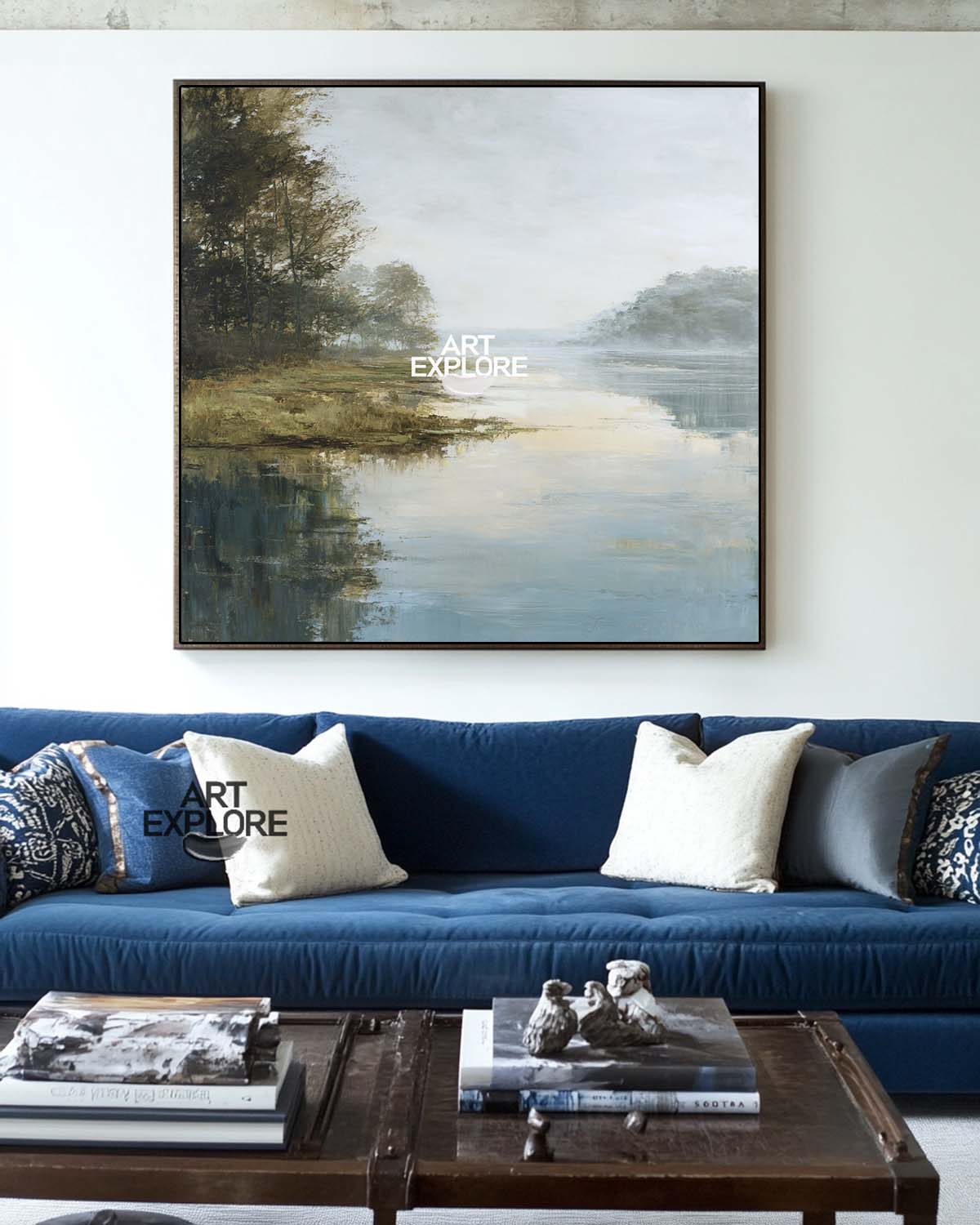 Large Blue Landscape Oil Painting for Living Room | Handmade by ArtExplore