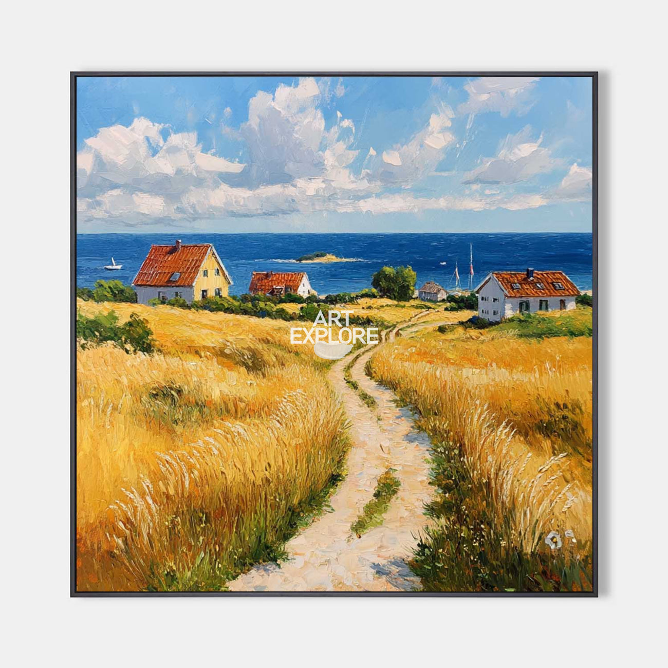 Modern Village Oil Painting Extra Large Countryside View Textured Wall ...