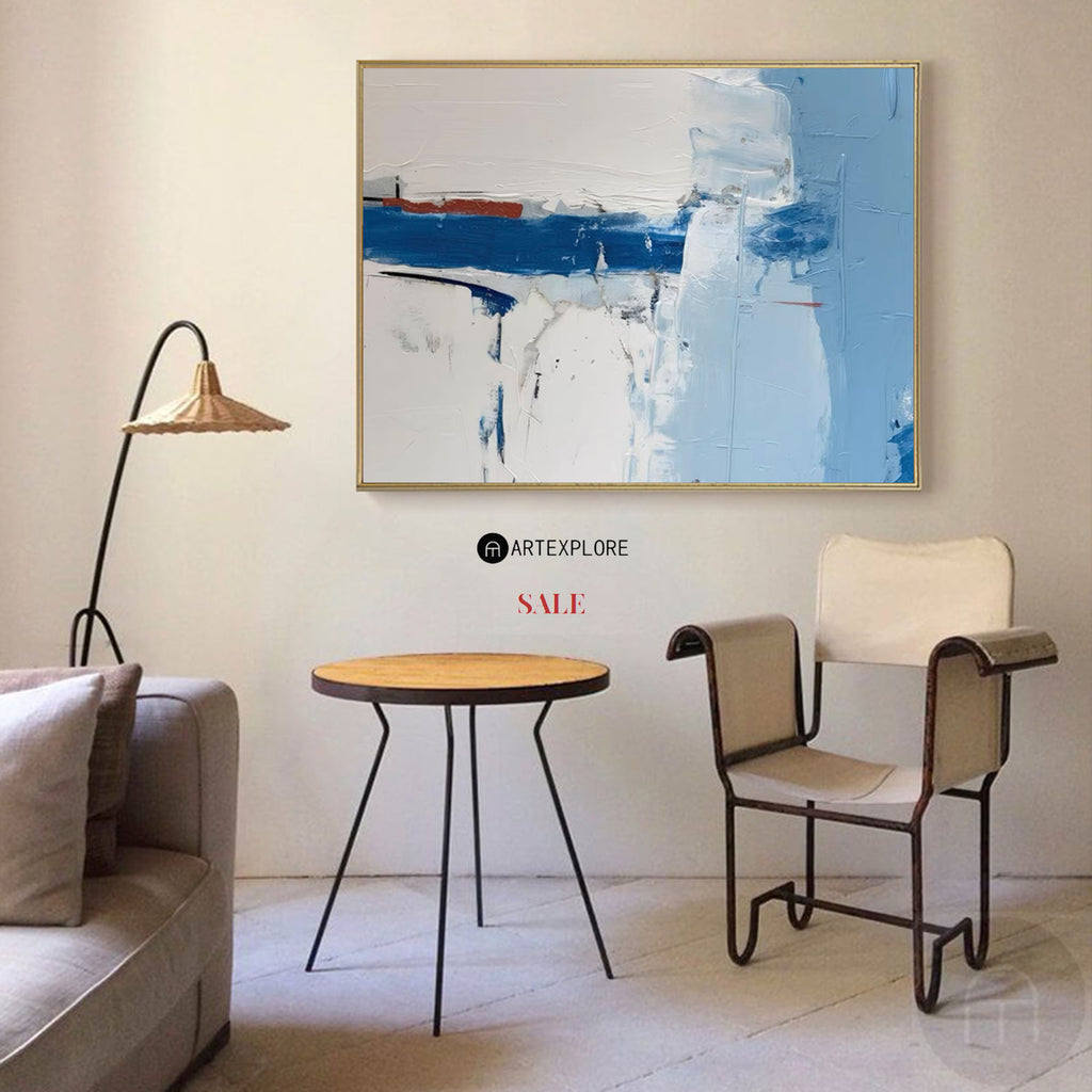 Blue Plaster Abstract Wall Art ,Blue Textured Wall Art, Large White ...