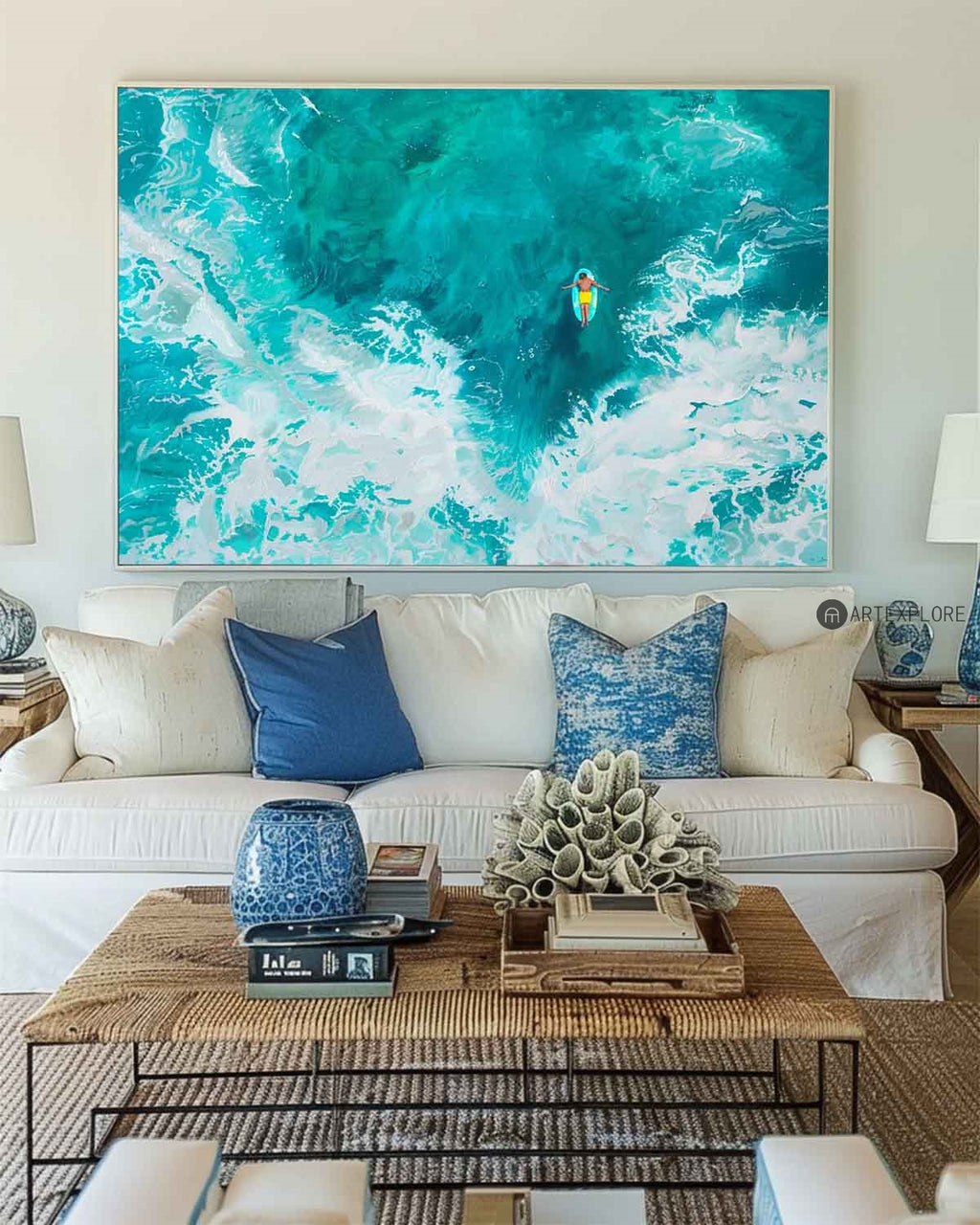 Large Modern Green Ocean Wall Art Floating Away In An Ocean Of Serenity ...