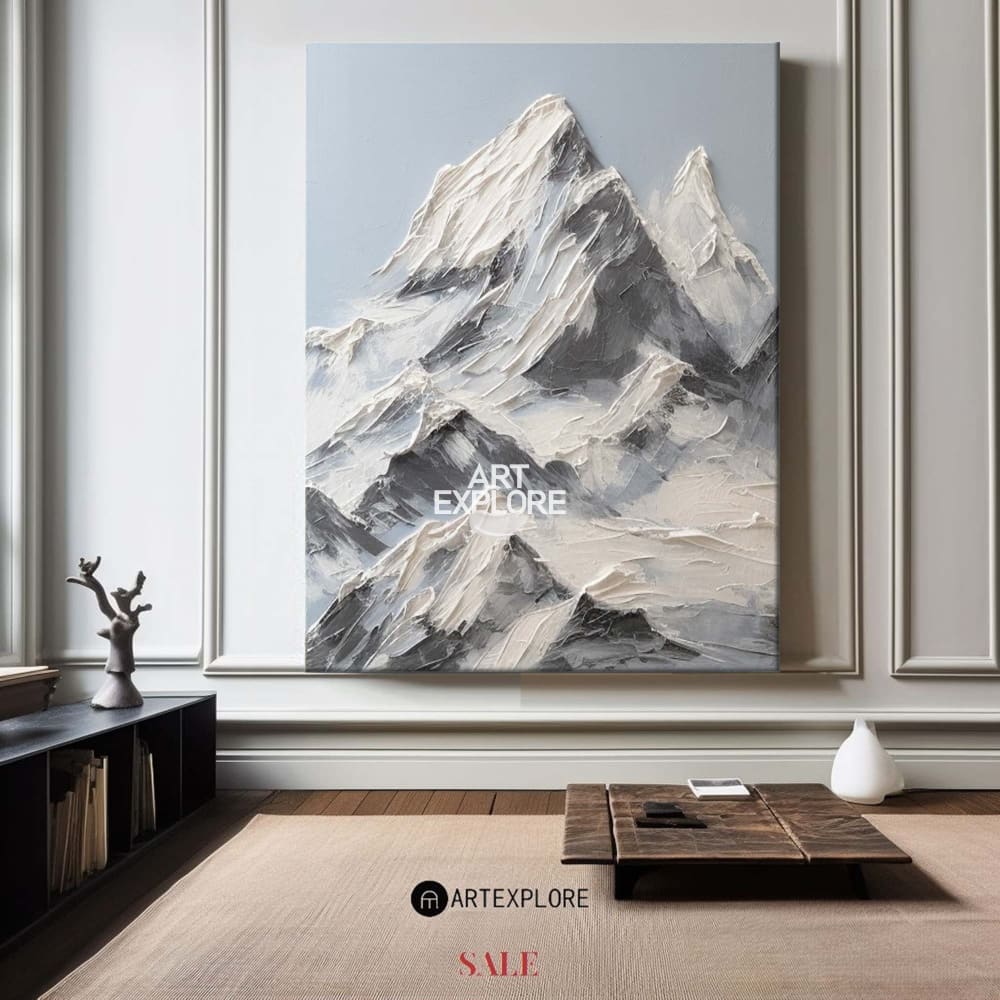 Large Snow Mountain Plaster Painting Mountain Art Blue White Snow ...