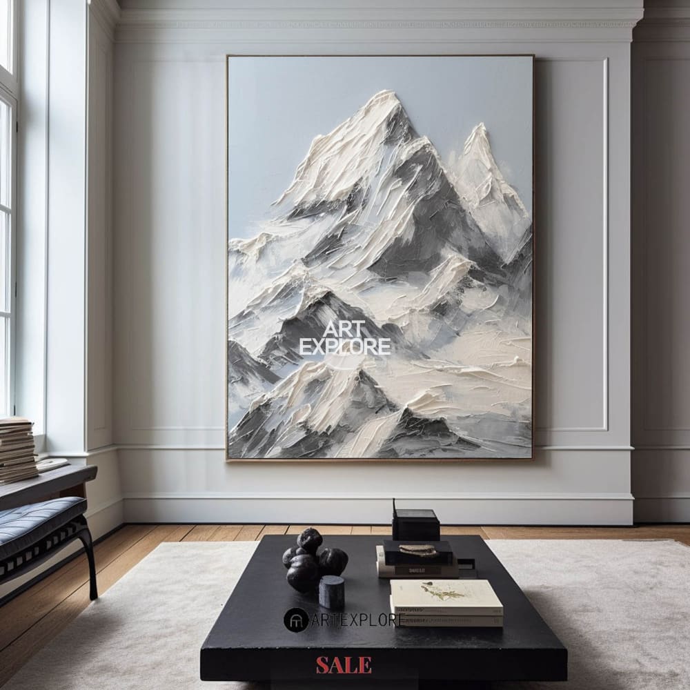 Large Snow Mountain Plaster Painting Mountain Art Blue White Snow ...