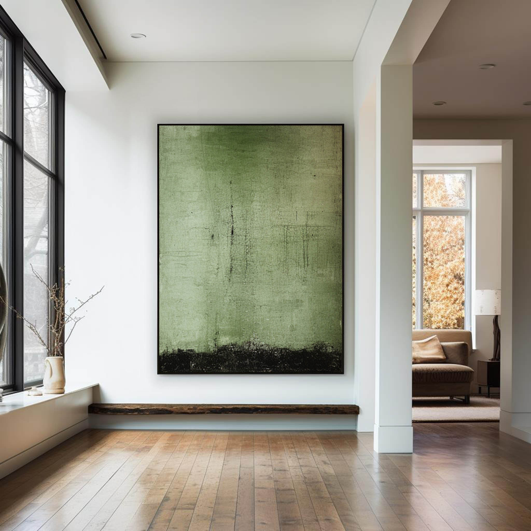 Wabi Sabi Green Painting Green Canvas Wall Art Green Minimalist Wall ...