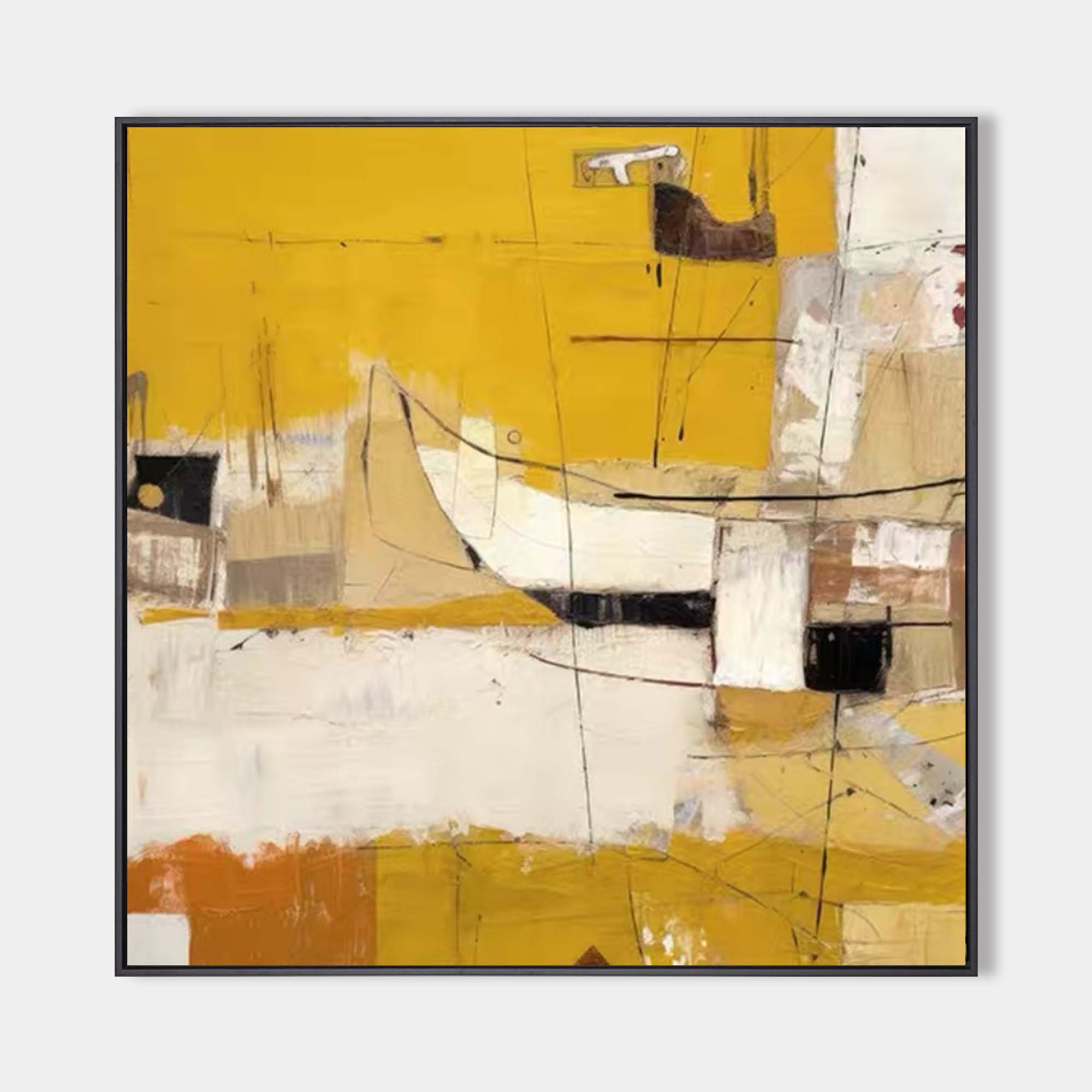 Heavy Texture Dark Yellow Abstract Art On Canvas Modern Palette Knife ...