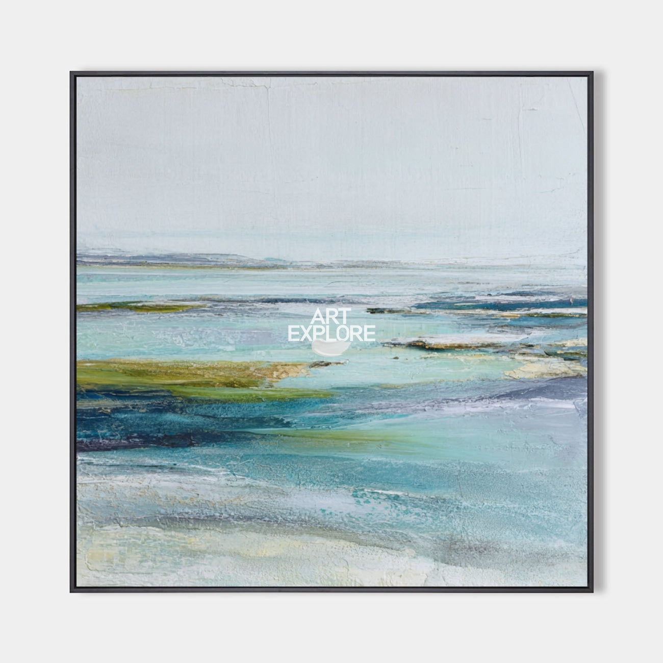 Modern Blue River Landscape Wall Art, Large Textured Oil Painting ...