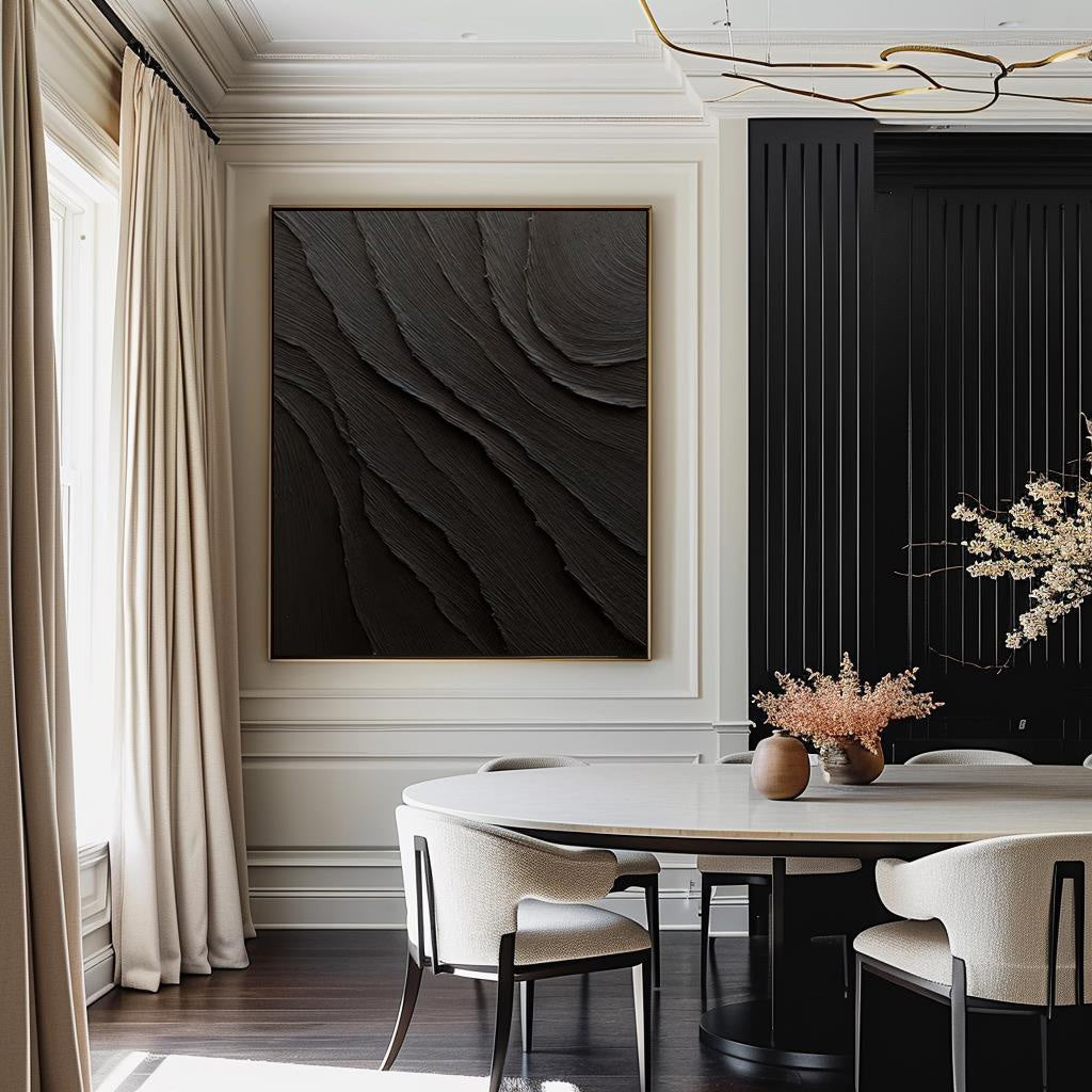 Large Black Abstract Painting Black Minimalist wall Painting Black 3D ...