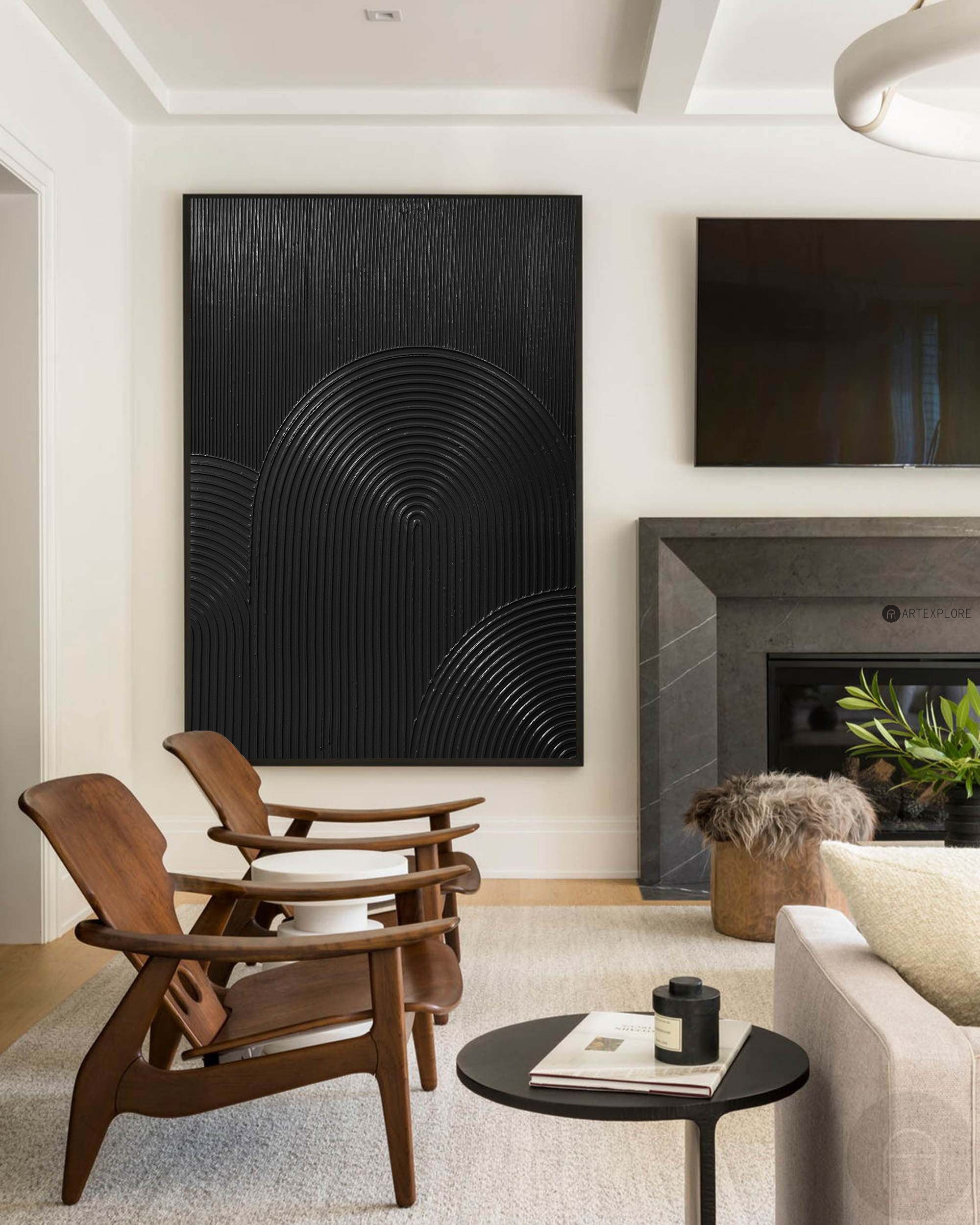 Big Modern 3D Black Textured Wall Decor,Modern Dark Art Designs On Wall ...