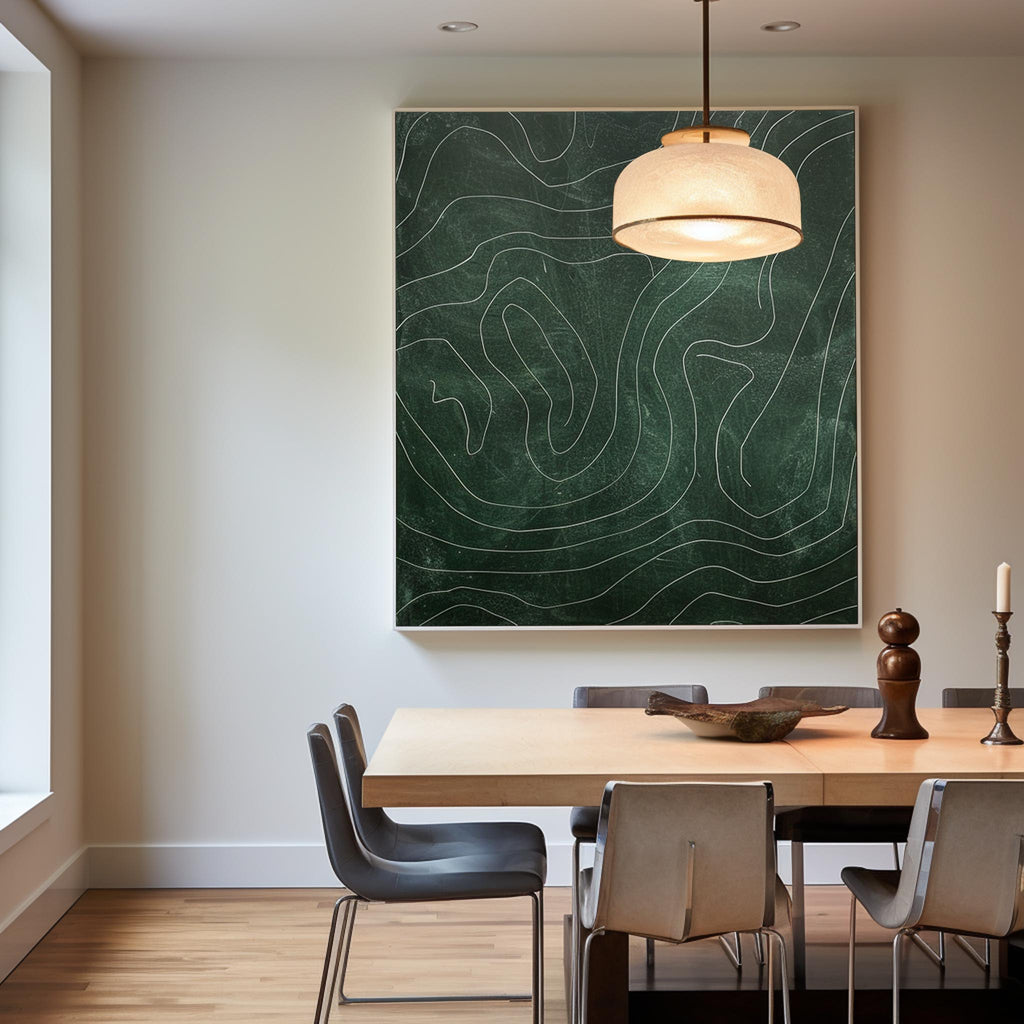 Modern Green Abstract Geometric Lines Decorative Painting Minimalist ...