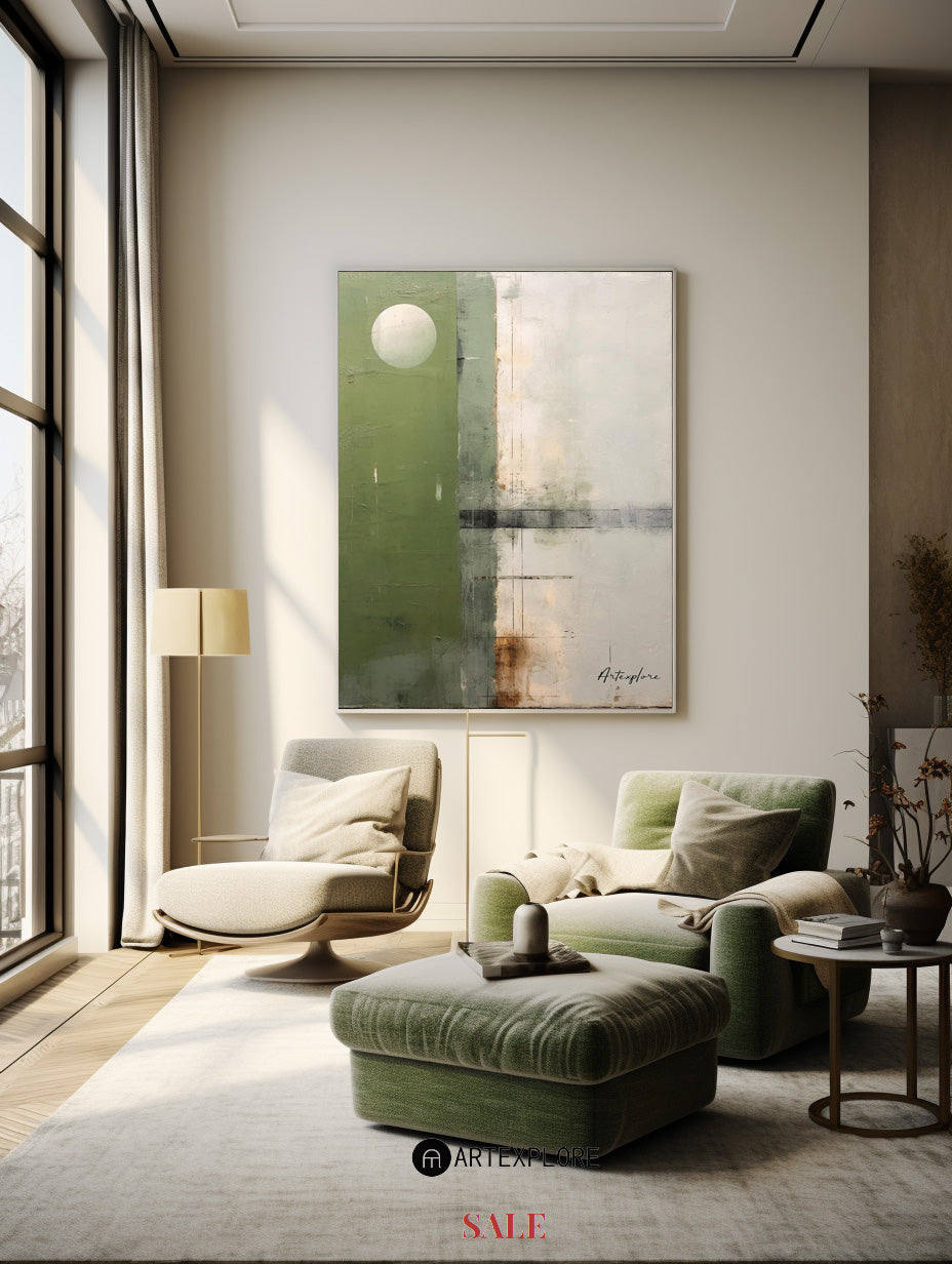 Modern Green Abstract Wall Art, Green Minimalist Painting, Textured ...