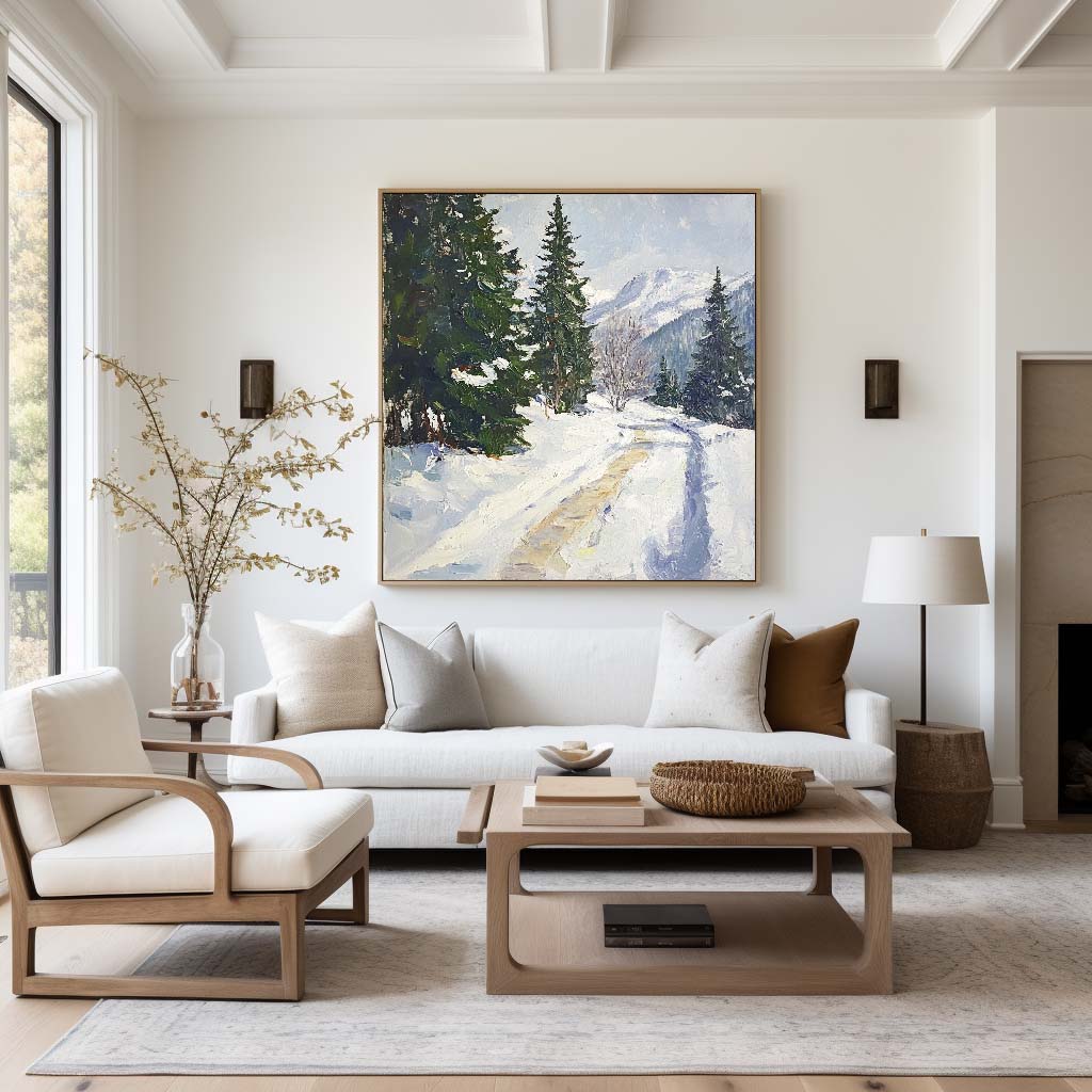 Modern Winter Snow Wall Art Large texture wall paintings Winter artwork ...
