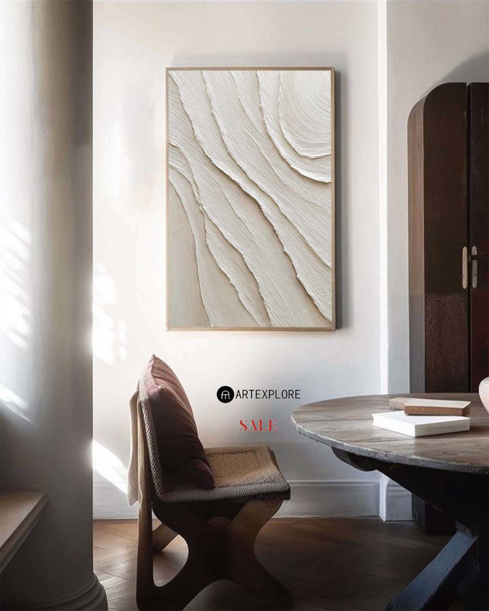 3D White Plaster Wall Art Textured Art White Plaster Wall Art White Abstract Minimalist Painting
