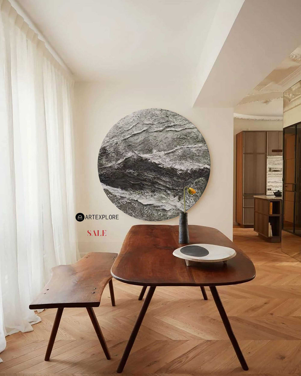 Modern Black Circular Wall Art Textured Wall Art Black Abstract Art ...