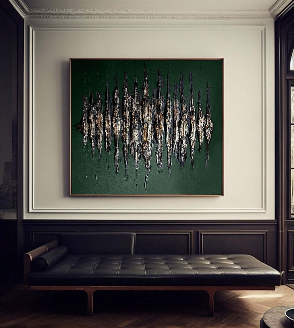 Green And Gold Abstract Painting Plaster Canvas Wall Art Modern ...