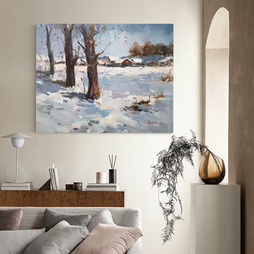 Winter Canvas Wall Art Snowscape Paintings, Snow covered pine trees ...