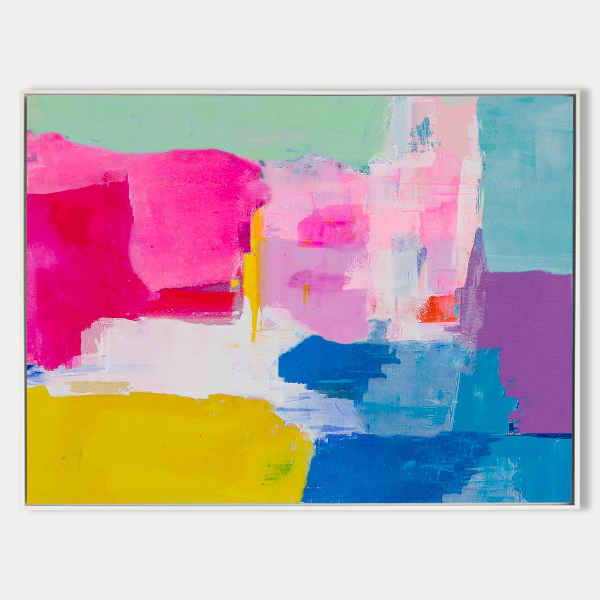 Color Abstract Art,Large Colorful Abstract Painting,Pink Blue Yeiilow