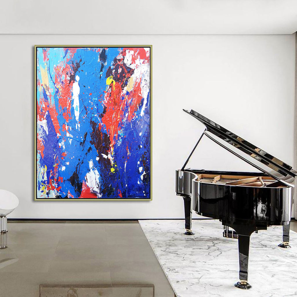 36 x 48 Vertical Multicolor Wall Painting Blue And Red Textured ...