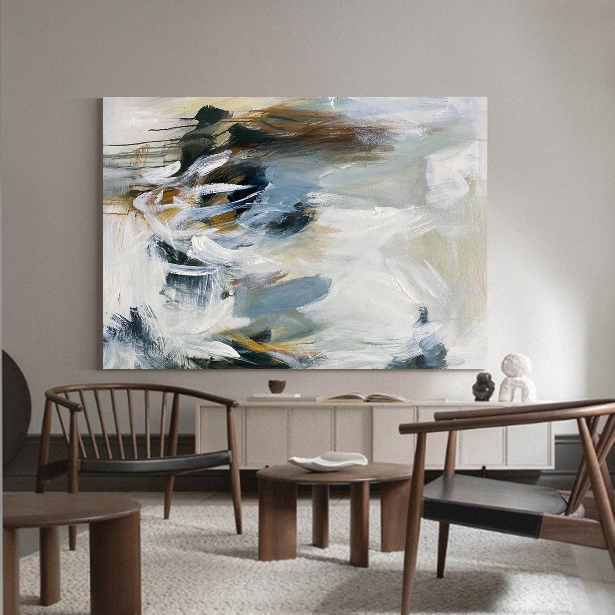 White Gray Minimalist Art Gray Abstract Art Canvas Wall Art Horizontal ...