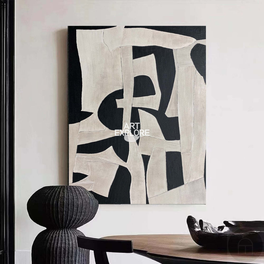 Black And Beige Canvas Painting Wabi-sabi Oversized Artwork Minimalist ...