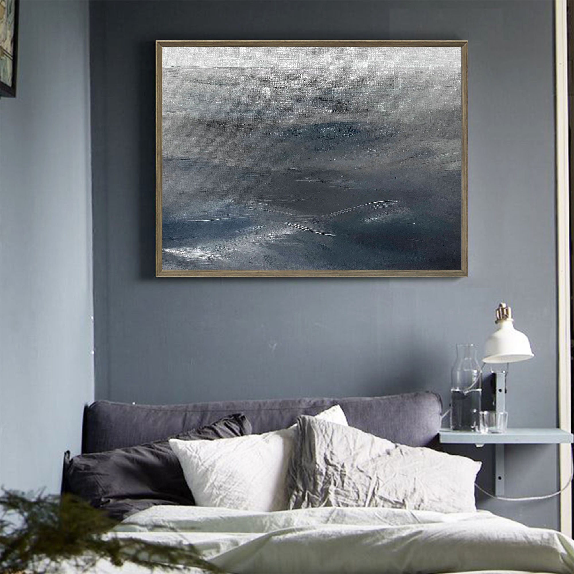Modern Blue Grey Abstract Wall Art Livingroom Canvas Wall Art Large ...