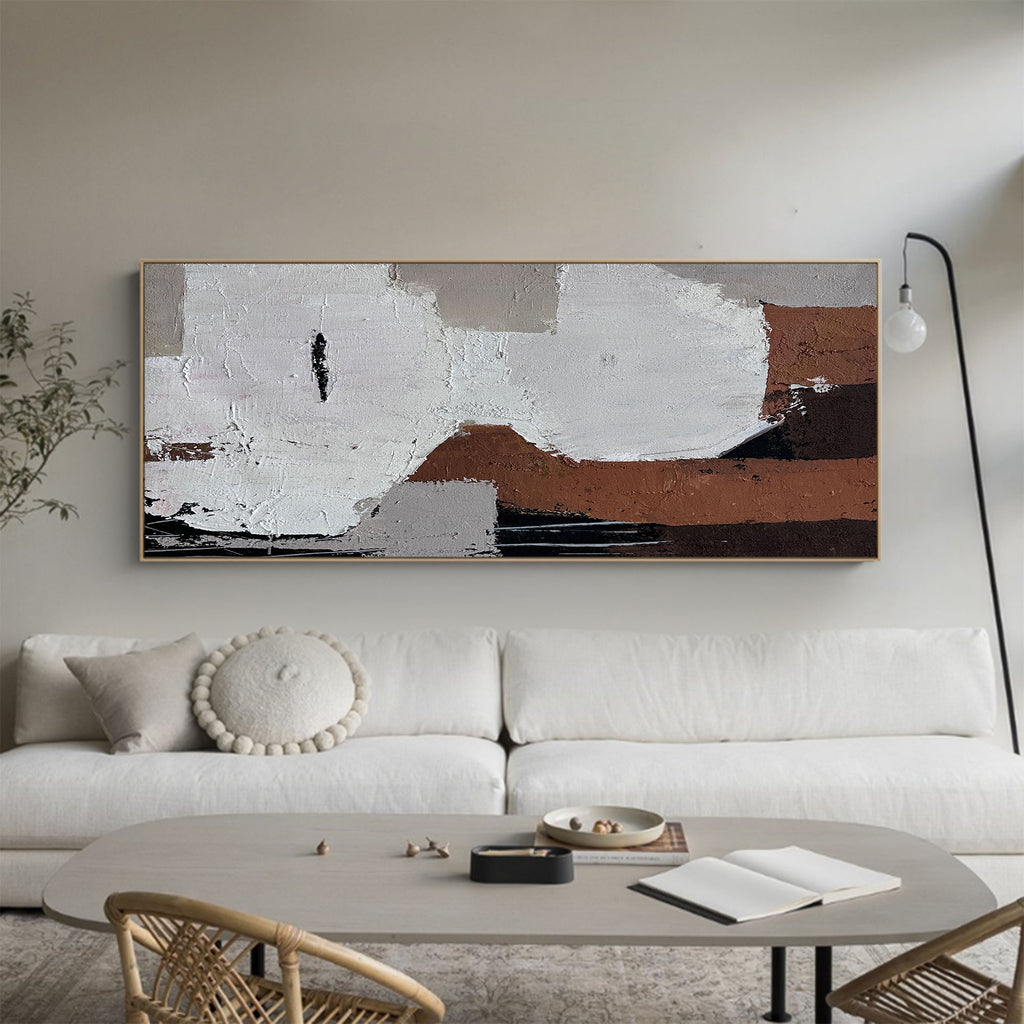 Brown Grey Abstract Art, Japandi Canvas Wall Art Large Abstract Acrylic ...