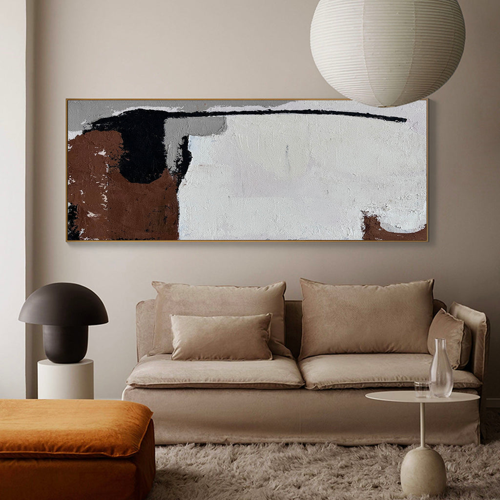Extra Large Brown Grey Abstract Wall Art, Modern Interior Canvas Wall ...