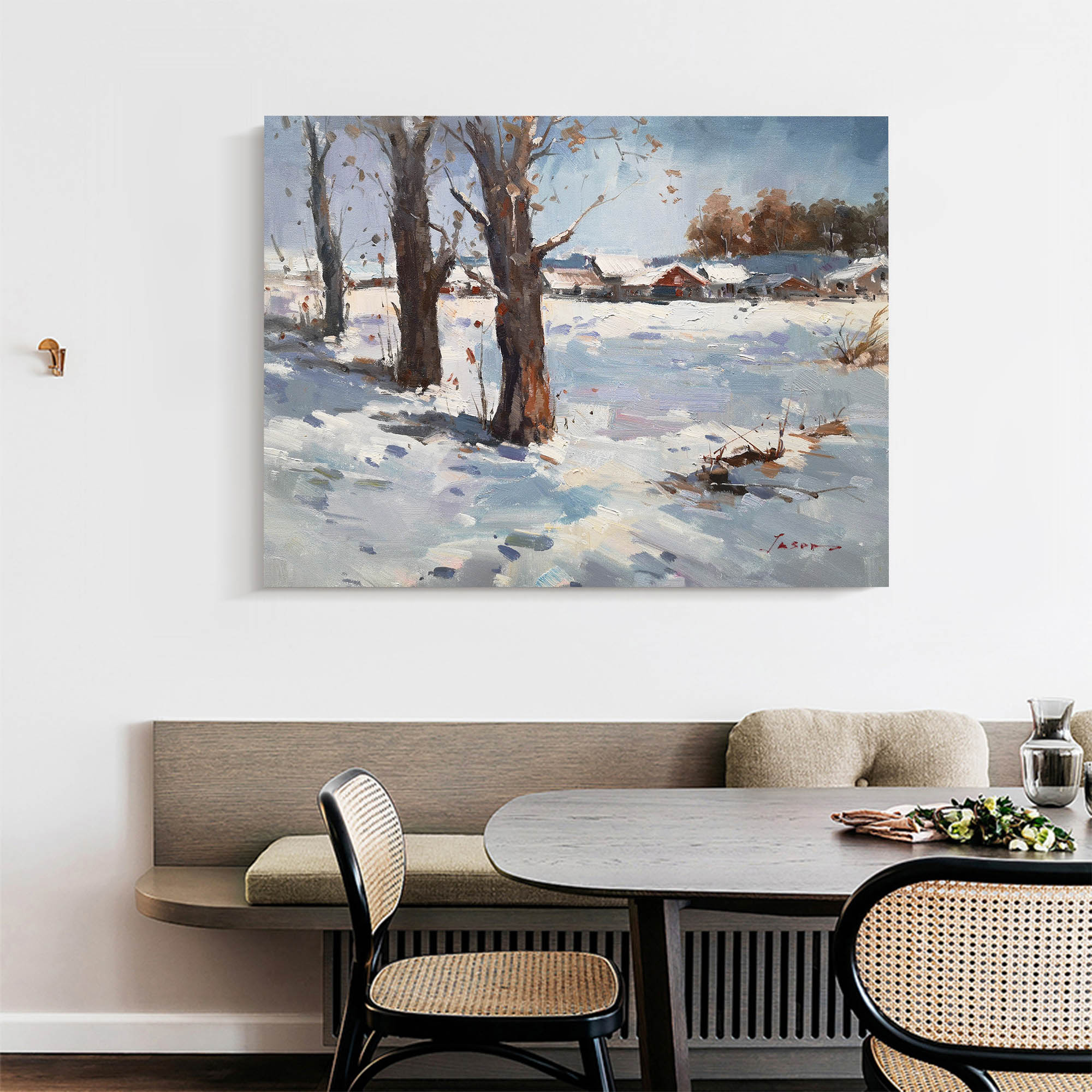 Winter Canvas Wall Art Snowscape Paintings, Snow covered pine trees ...