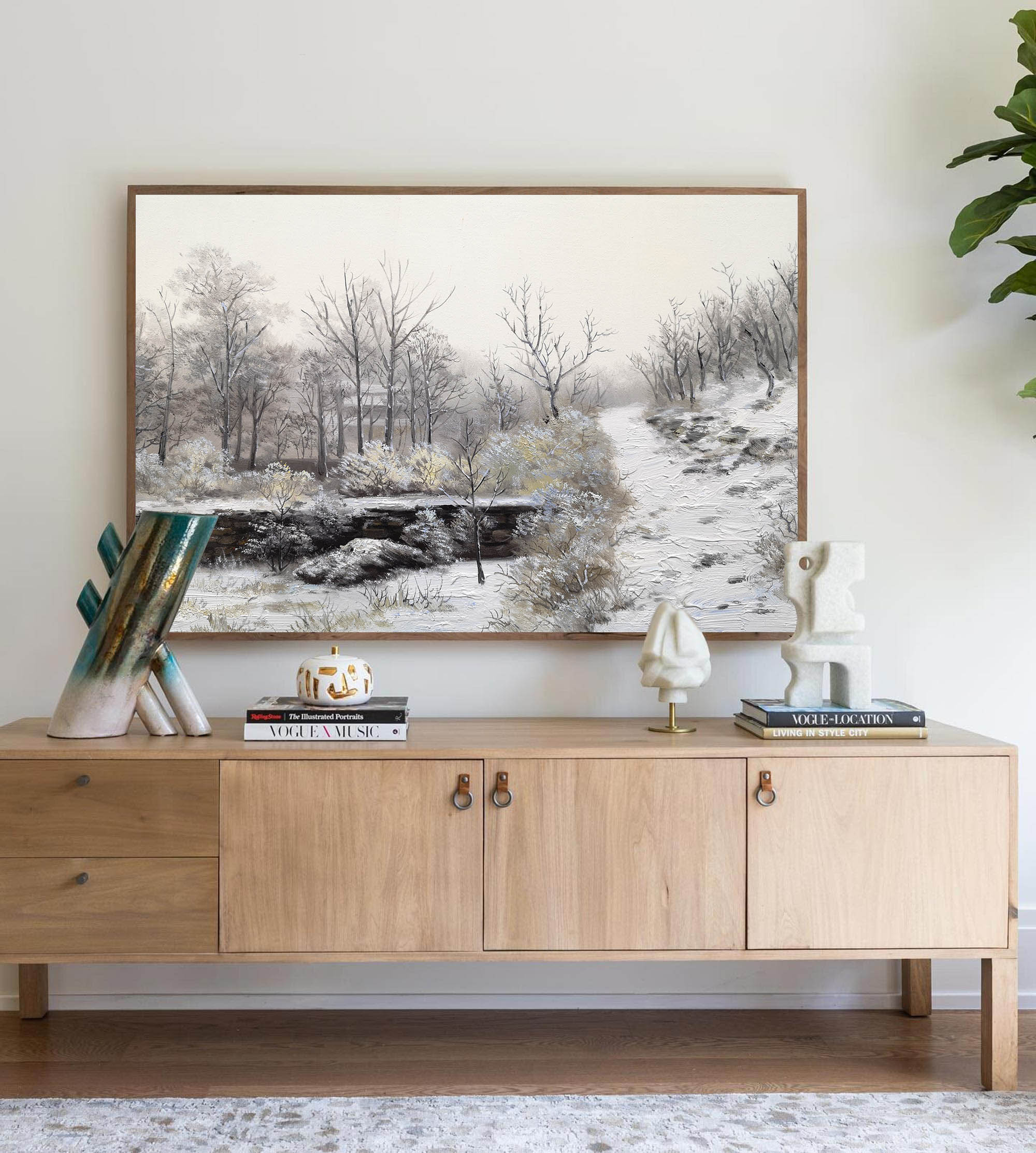 Winter Art White Snowscape Canvas Art White Snow Covered Pine Trees ...