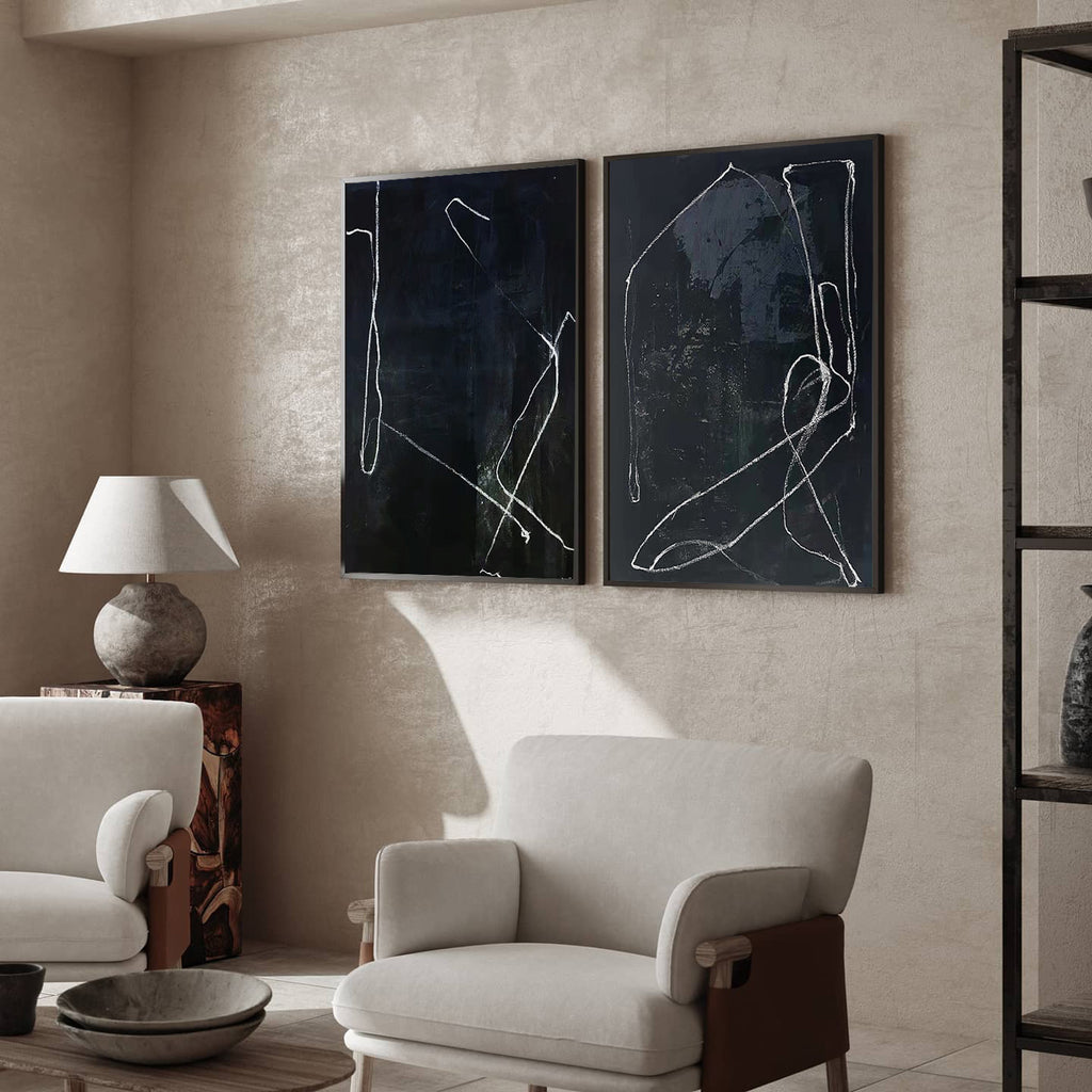 Modern Black Abstract Wall Art Set Of 2 Minimalist Art Large Black ...